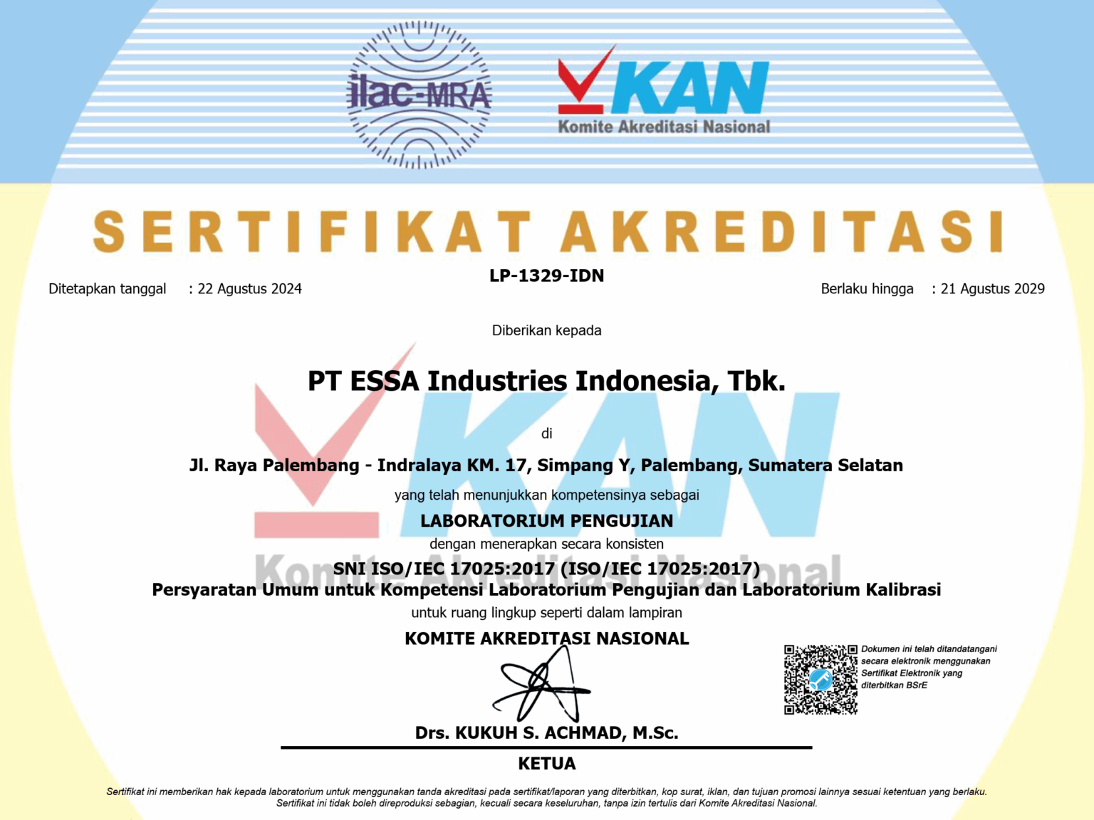 SNI ISO/IEC 17025:2017 Accreditation Certificate for General ...